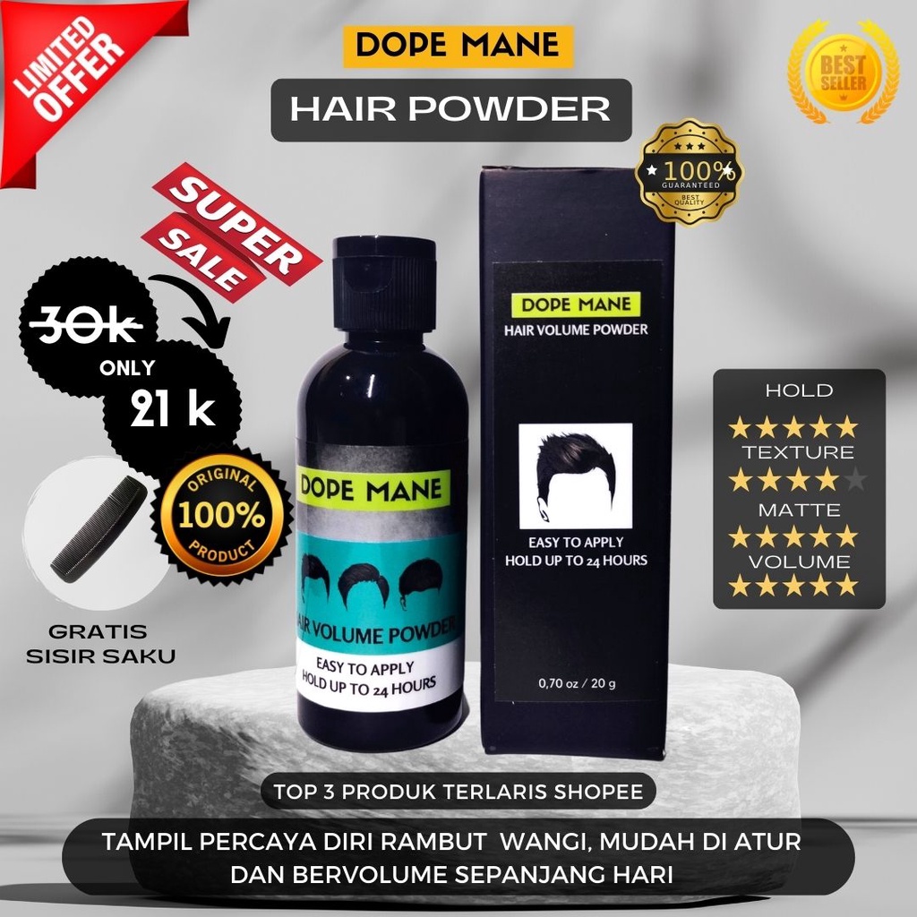 Jual HAIR POWDER DOPE MANE 20g + GRATIS SISIR SAKU | Shopee Indonesia