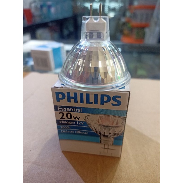 Jual Lampu Halogen Philips Essential Sorot 20 watt 12v kaki tusuk mr16 ...