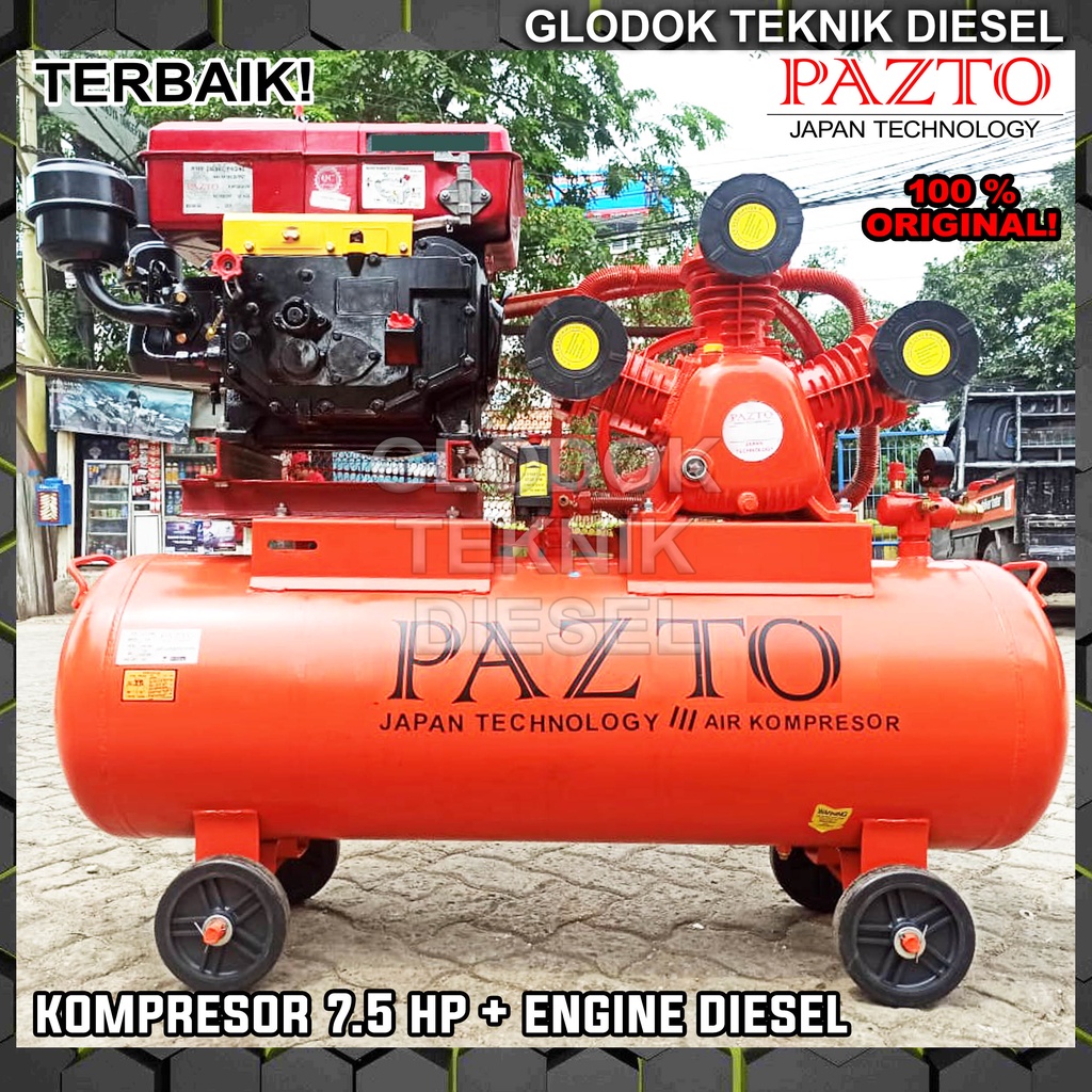 Jual PAZTO Kompresor Angin 7.5 HP + Engine Diesel Solar 16 PK HP ...