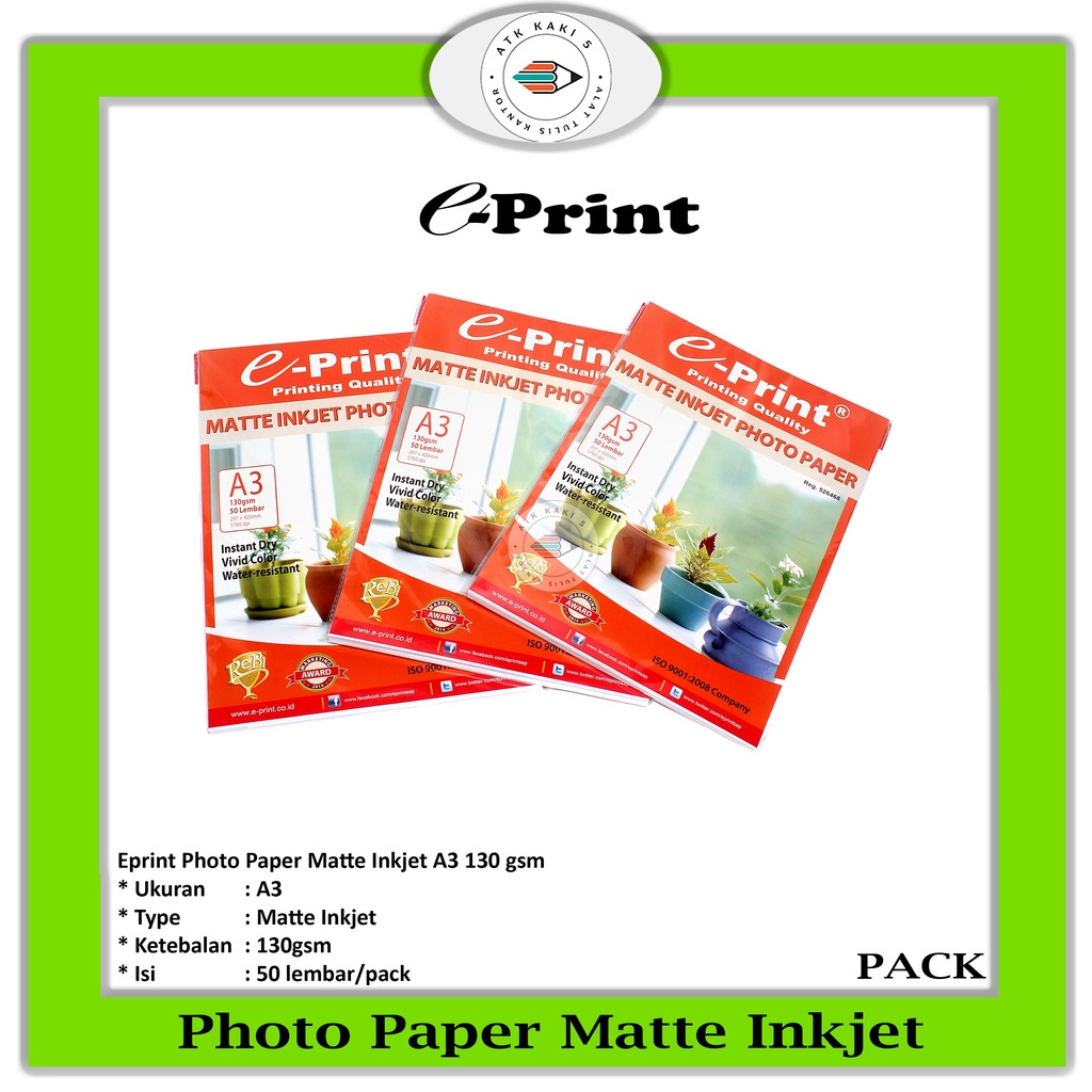 Jual E-PRINT - Photo Paper Matte Inkjet A3 130gsm Kertas Foto - Pack ...