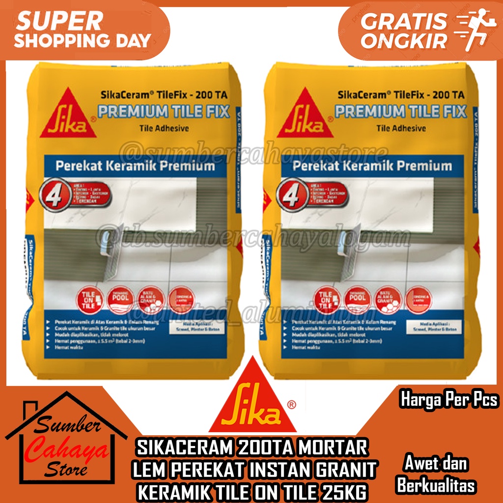 Jual SIKACERAM 200TA MORTAR LEM PEREKAT KERAMIK TILE ON TILE 25KG SIKA ...