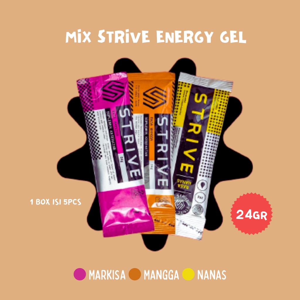 Jual STRIVE ENERGY GEL MIX 1 Box isi 5pcs - 3 varian rasa campur - Suplemen Olahraga - vegan dan ...