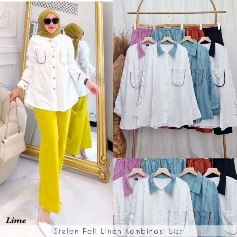 Jual oneset poli linen kombinasi list // oneset list crinkle airflow ...