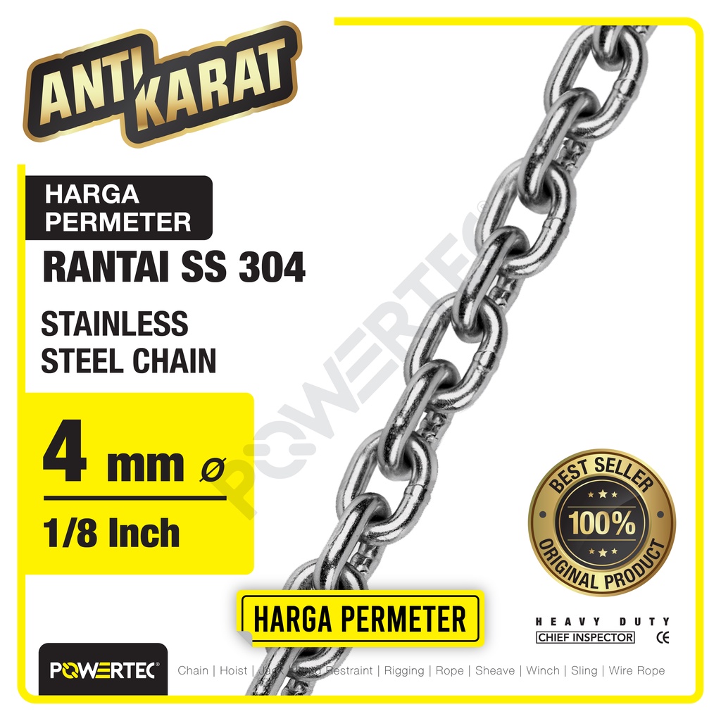 Jual POWERTEC Rantai SS 304 4mm Stainless Steel Chain - Meteran ...