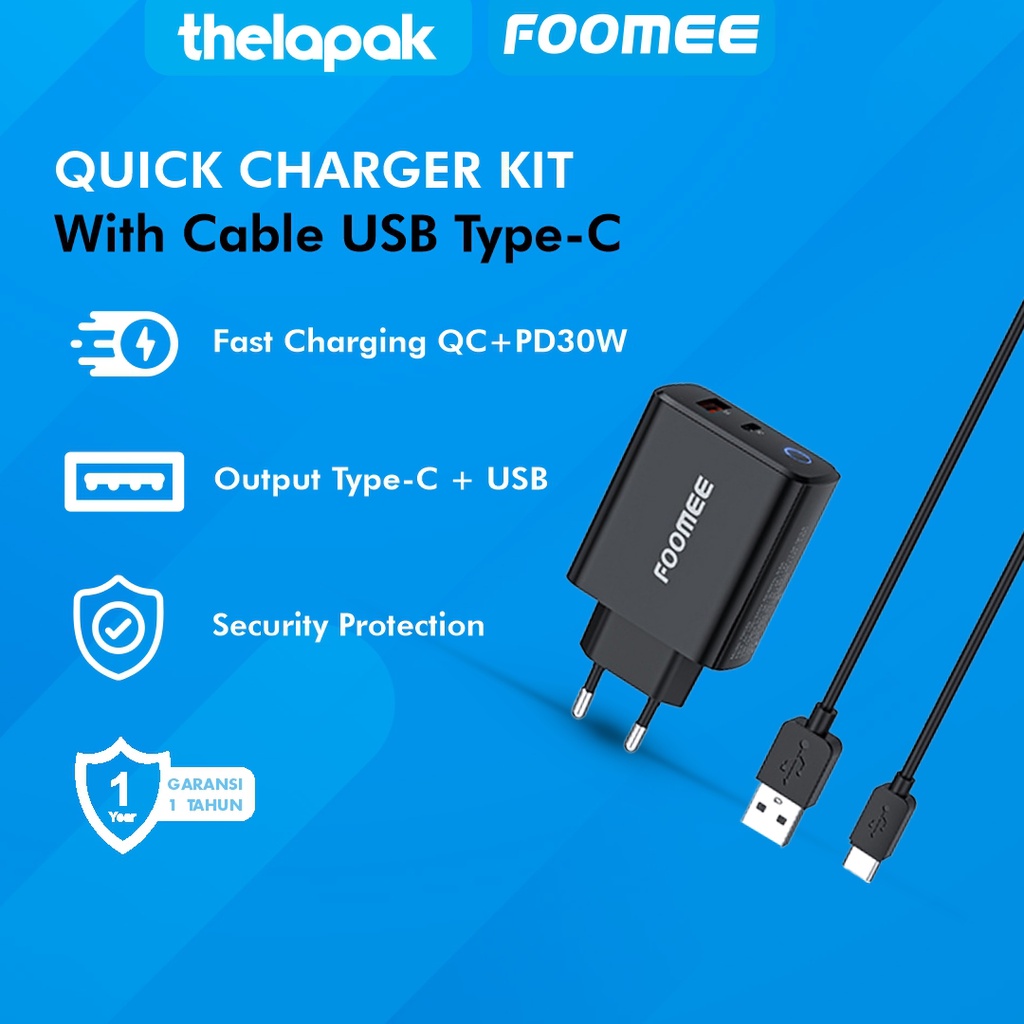 Jual Charger Type C 3A Foomee FR100 Travel Adapter 2 Port Fast Charger ...