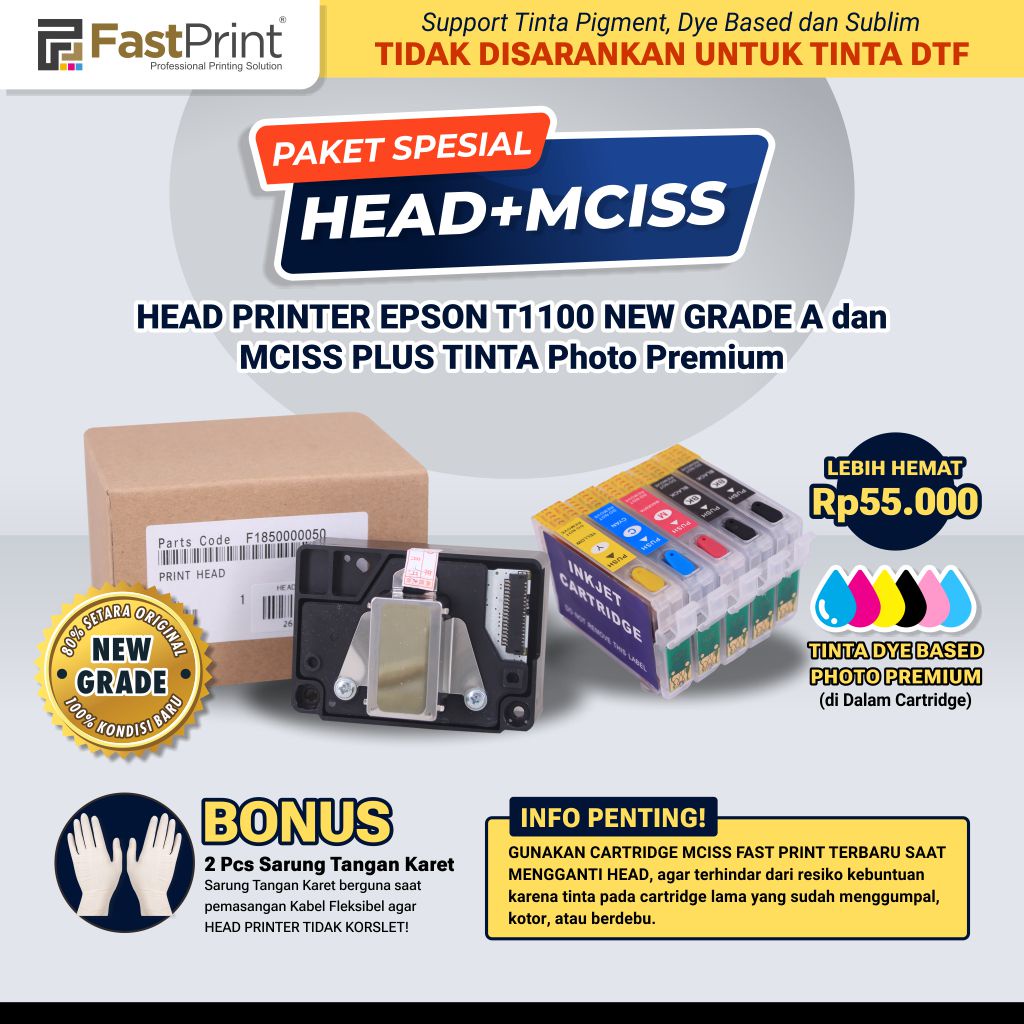 Jual Head Print Epson T1100 T30 L1300 New Plus MCISS Tinta Premium ...