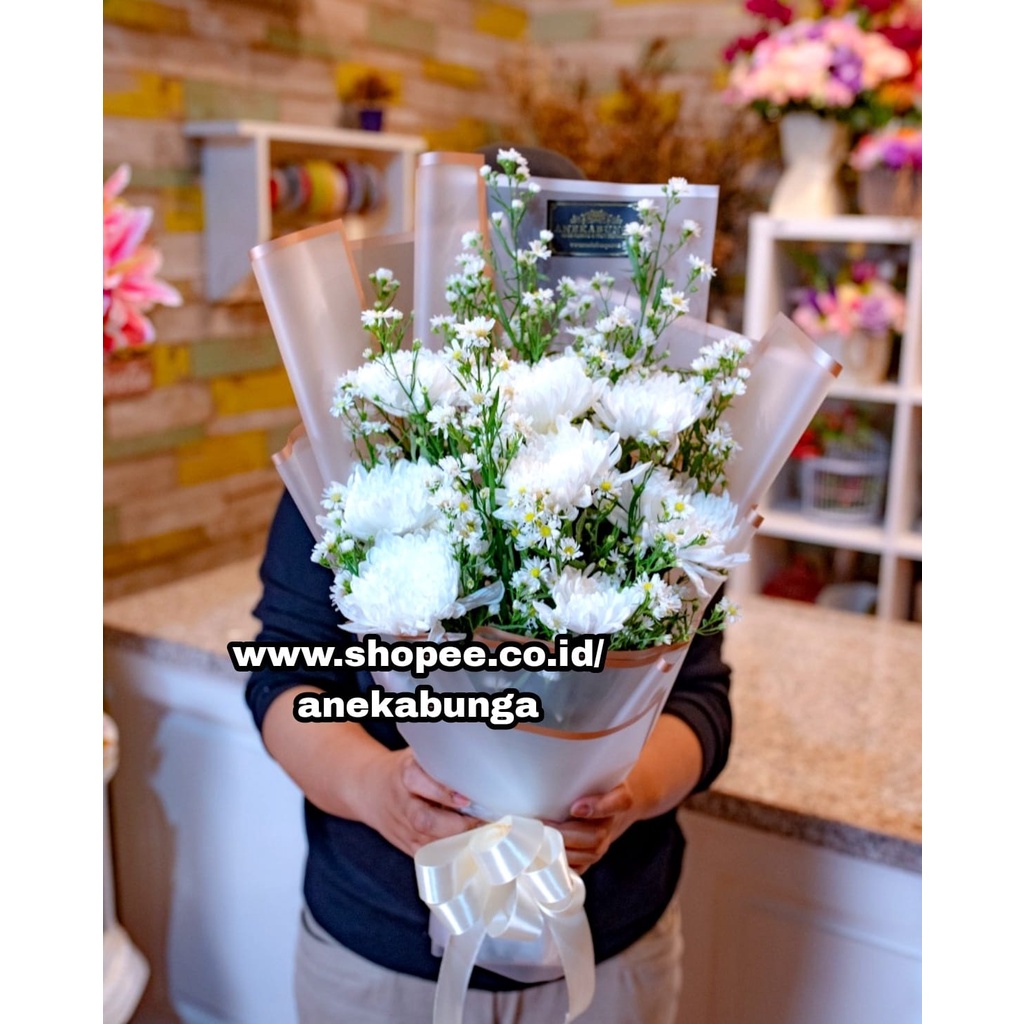 Jual Buket Bunga Krisan&Rose Putih Asli Fresh Rose Flower Bouquet ...