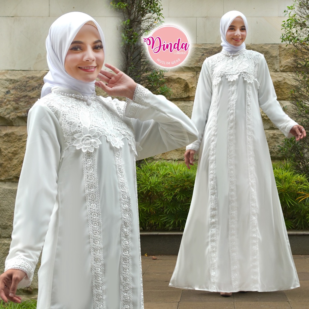 Jual Dinda Gamis Putih Wanita / Gamis Lebaran Haji dan Umroh / Gamis ...