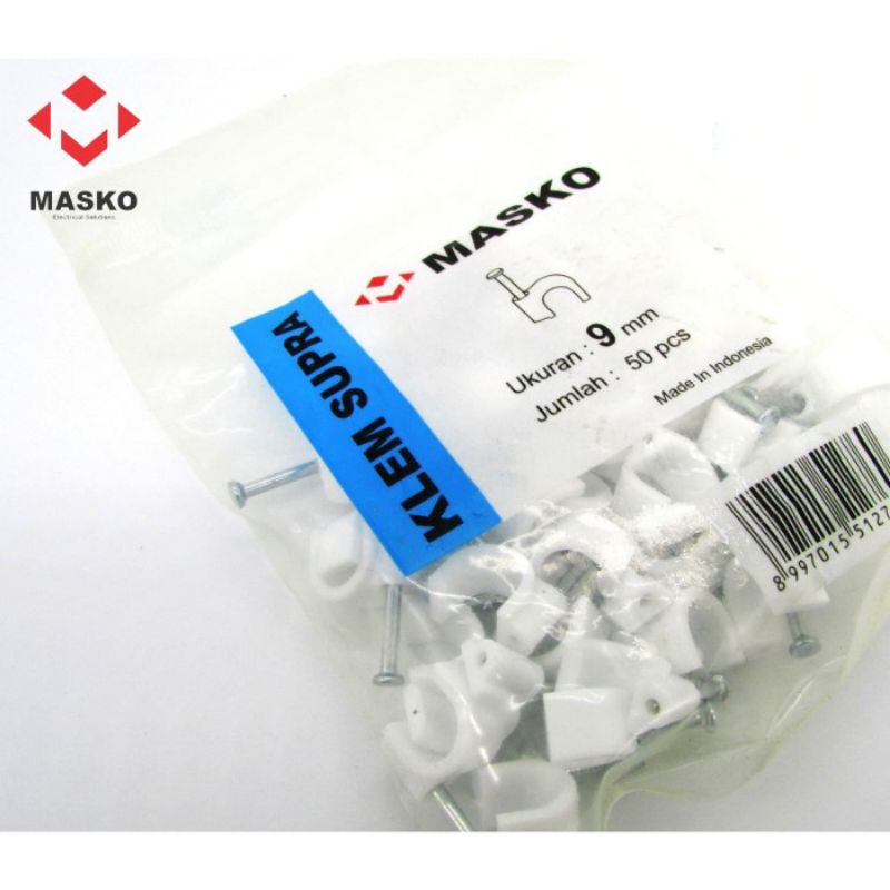 Jual KLEM KABEL PAKU BETON NO 9 MM ( 50 PCS ) MASKO / CABLE CLIP ...