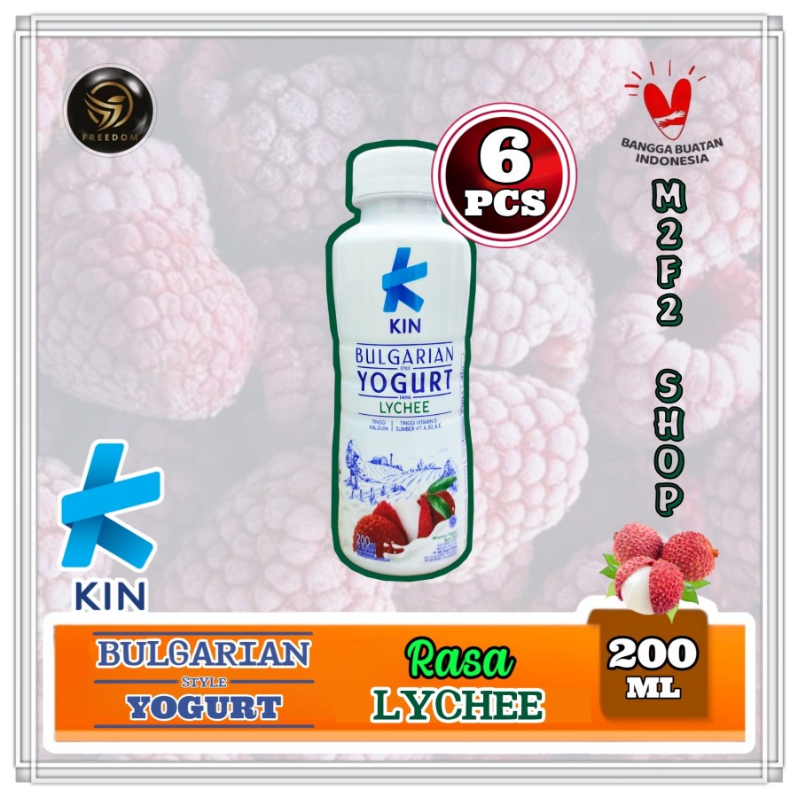 Jual KIN Bulgarian Yogurt Rasa Lychee | Leci Botol Pet - 200 ml (Kemasan 6 Pcs) | Shopee Indonesia