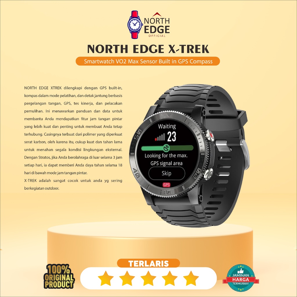 Jual NORTH EDGE X-TREK Smartwatch VO2 Max Sensor Built in GPS Compass ...