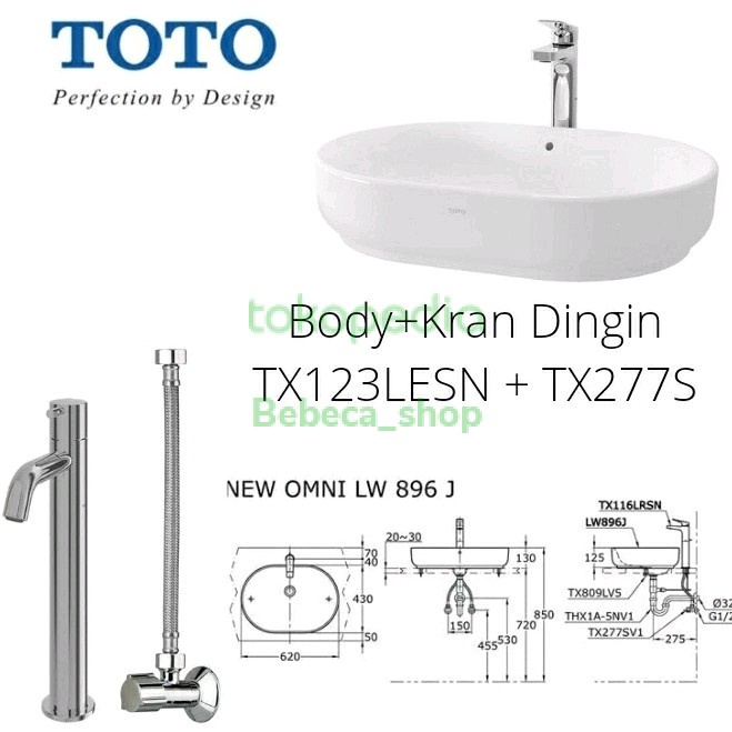 Jual WASTAFEL TOTO LW 896 J W/F PUTIH ( KRAN DINGIN TX123LESN & TX277S ...
