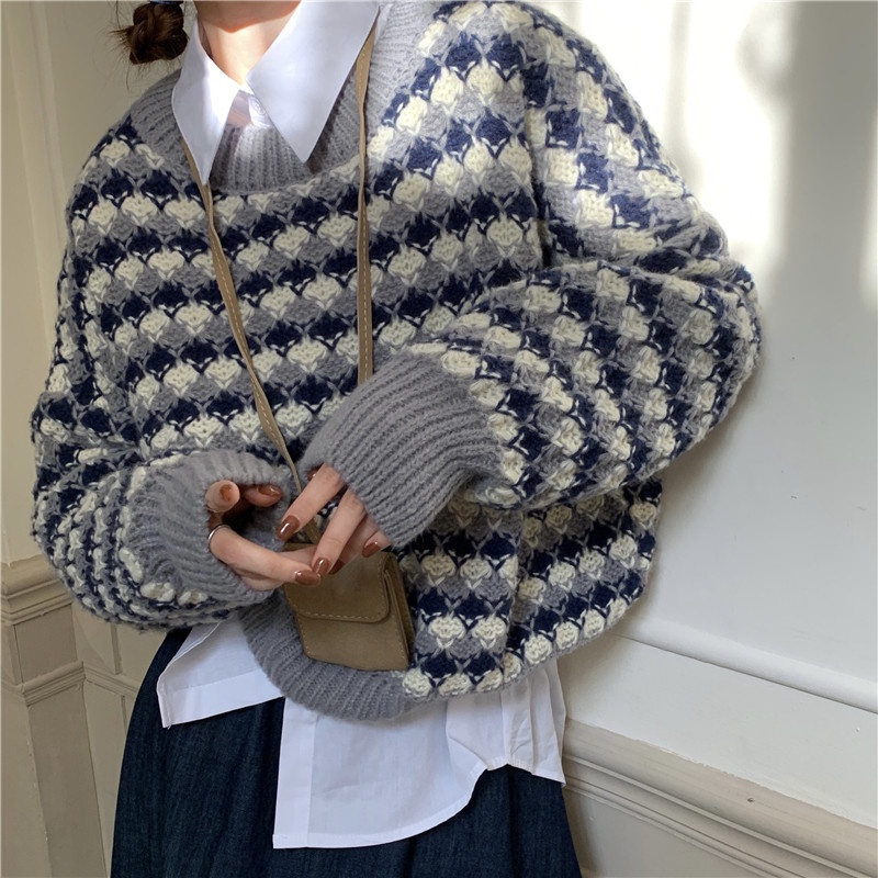 Jual Wanita Rajutan Sweater Atasan Lengan Panjang Gaya Korea Longgar ...