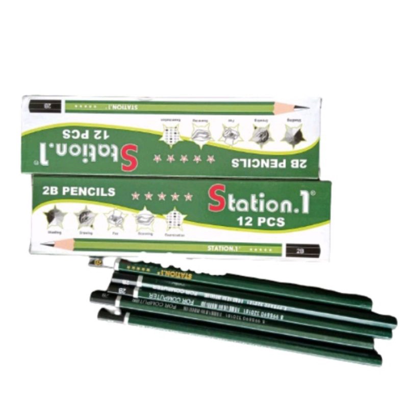 Jual Pensil 2B station 1 (1 pack 12 pcs) / pensil murah | Shopee Indonesia