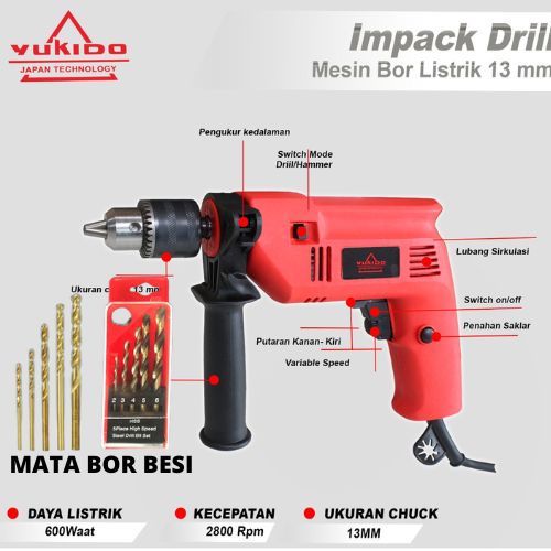 Jual MESIN BOR LISTRIK 13MM HAMMER BESI KAYU DINDING BOLAK BALIK BOR ...