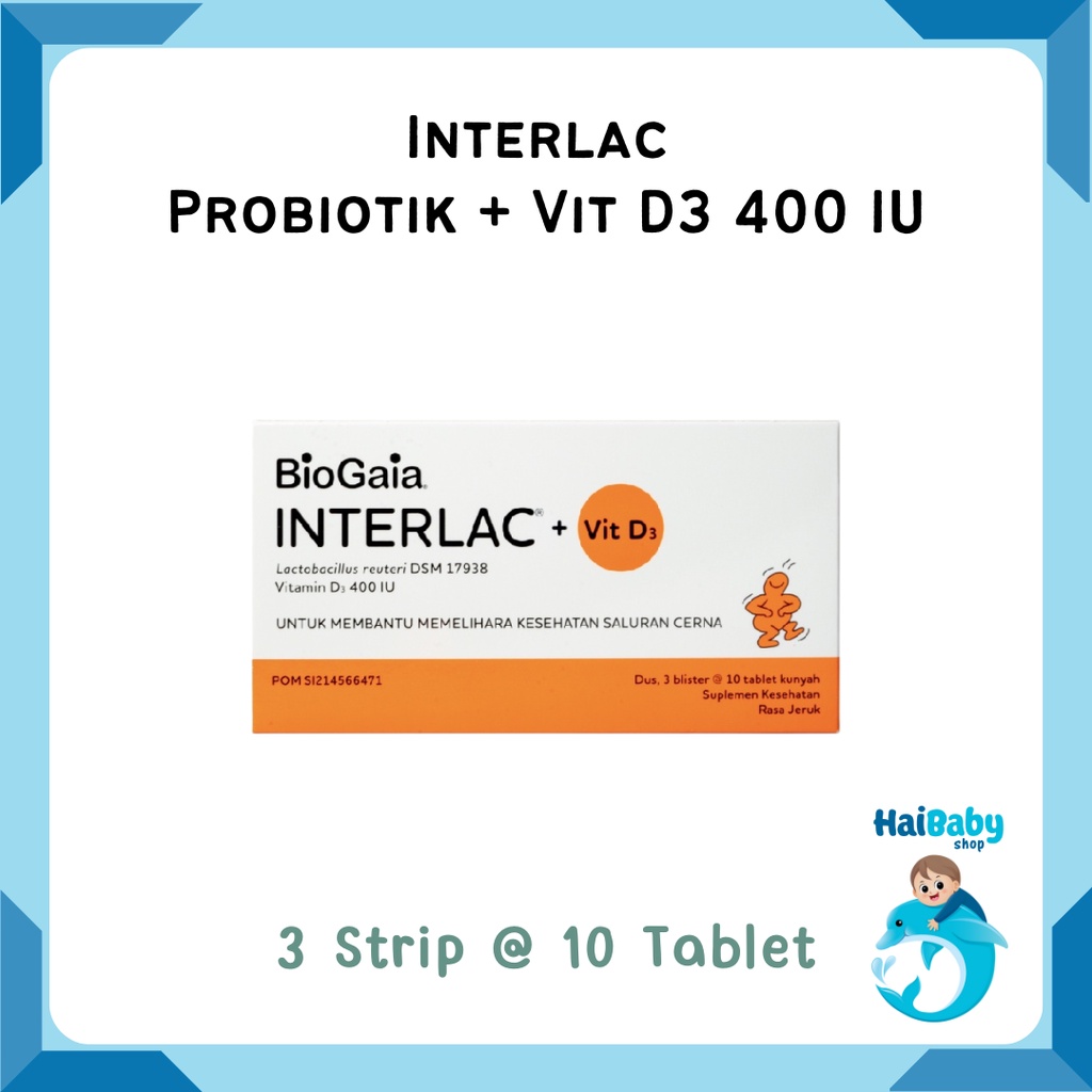 Jual Interlac Probiotik + Vit D3 400 IU - 3 Strip @ 10 Tablet | Shopee ...