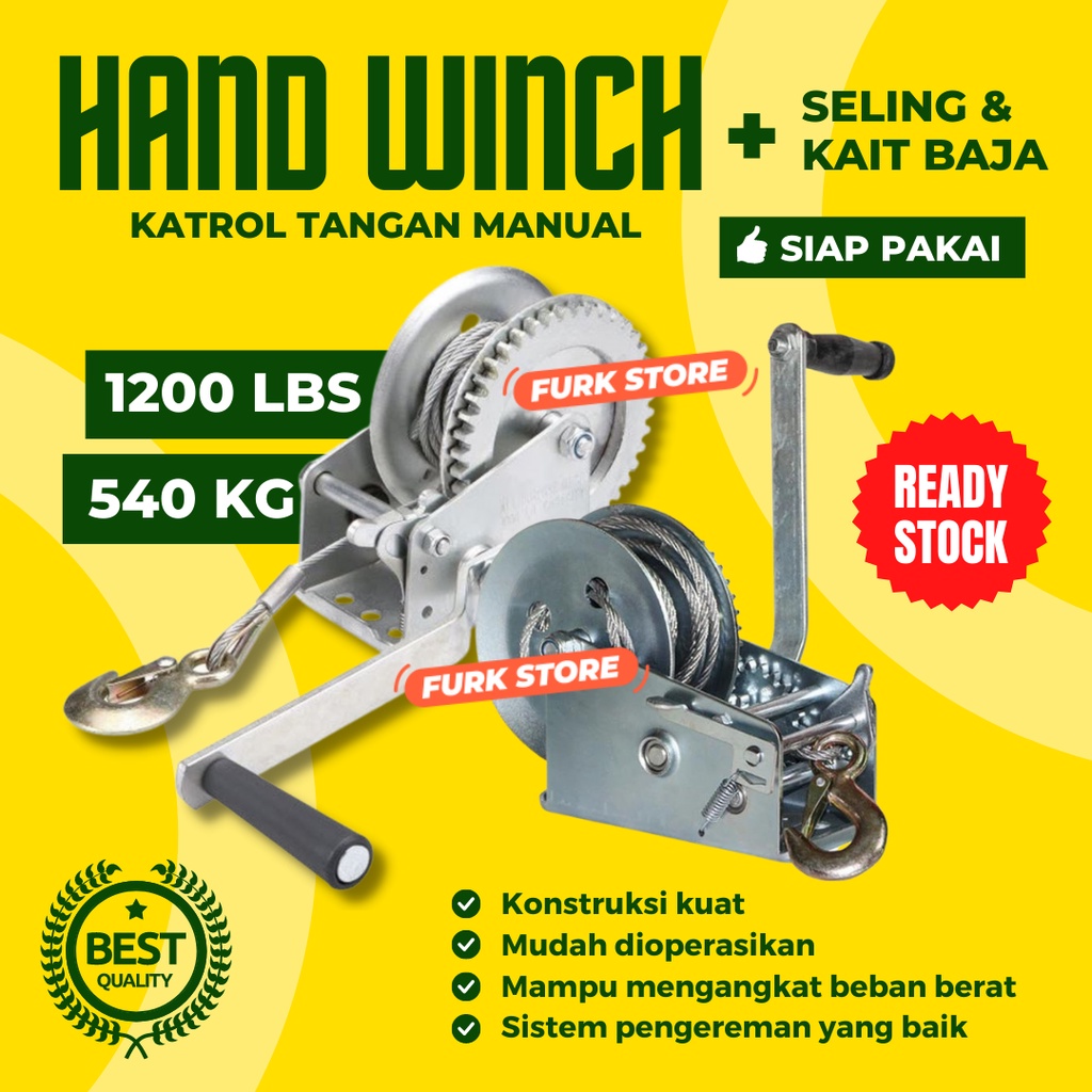 Jual Hand Winch, Katrol Sling Baja, Boat Winch Kapasitas 1200LBS ...
