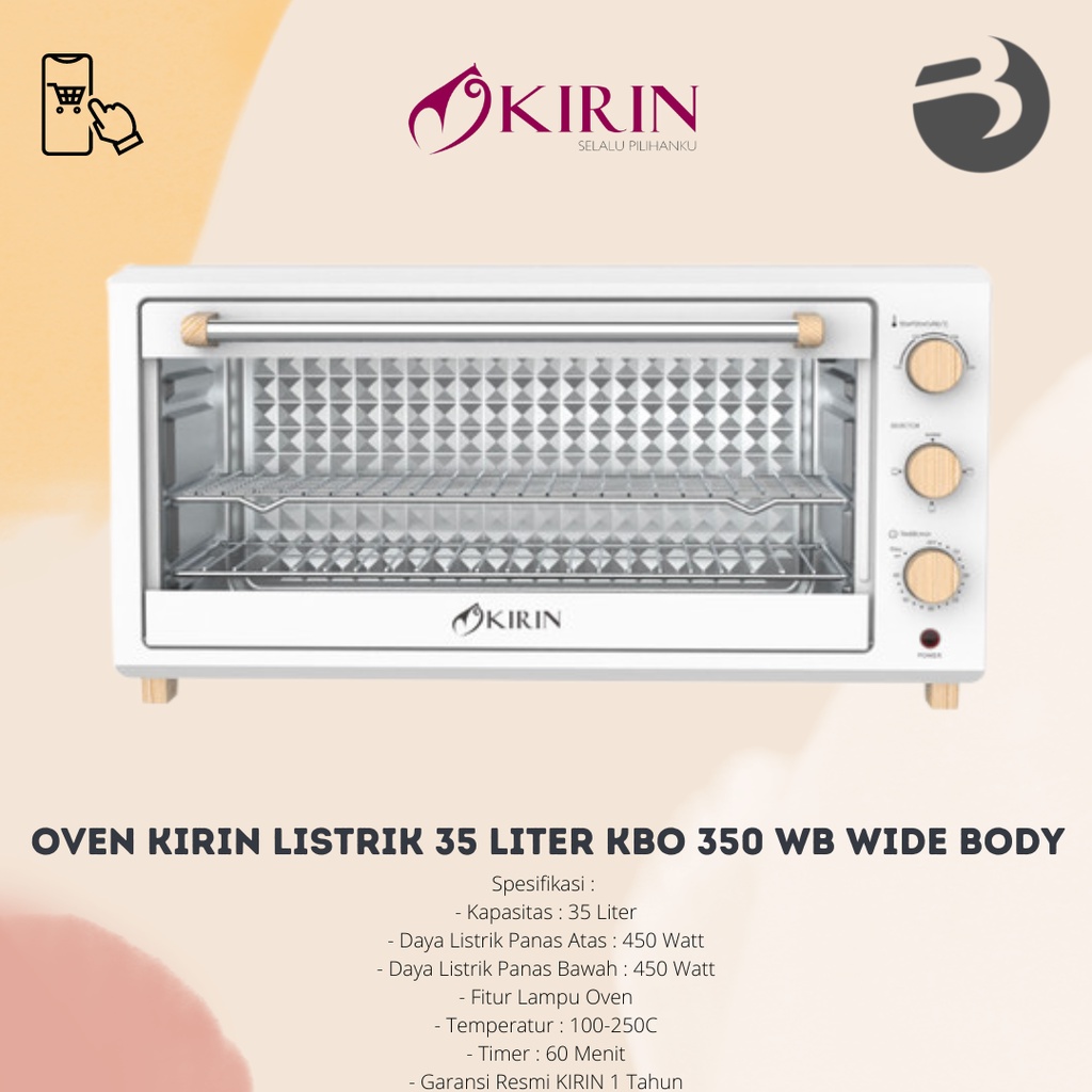Jual OVEN KIRIN LISTRIK 35 liter KBO 350 WB WIDE BODY | Shopee Indonesia