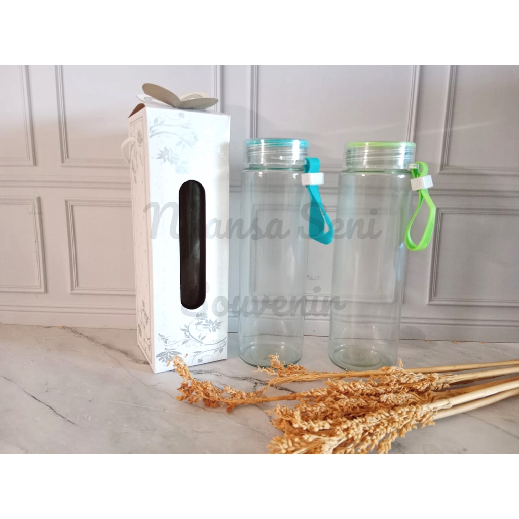 Jual Souvenir Botol Minum Botol Slim Bening Kaca Karet Termos Kaca ...