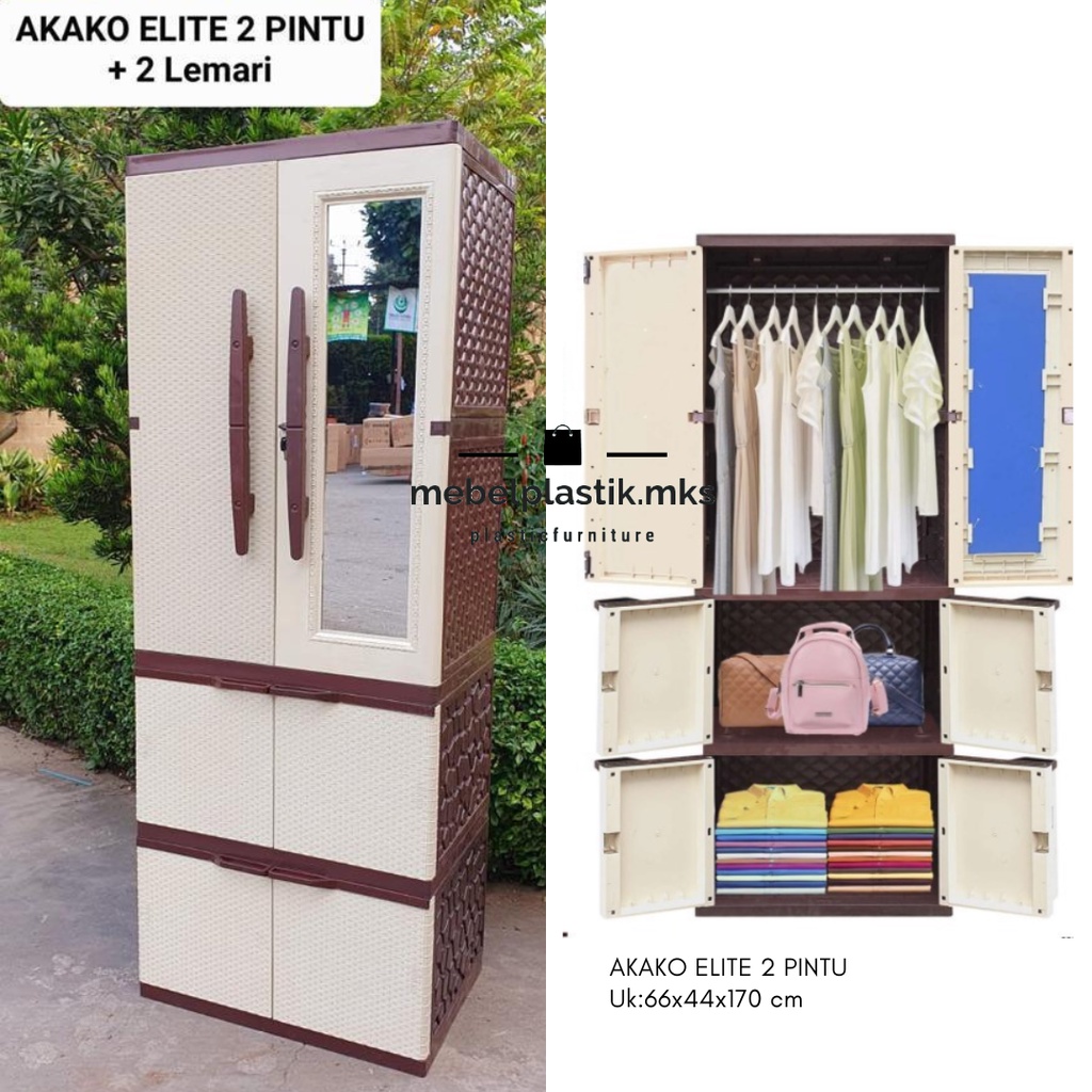 Jual Lemari Plastik 2 Pintu Gantung Cermin Akako Elite/ Lemari Baju ...