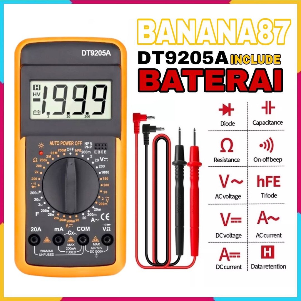 Jual NEW Multimeter Multitester Digital DT9205A Alat Tes Tegangan Arus ...