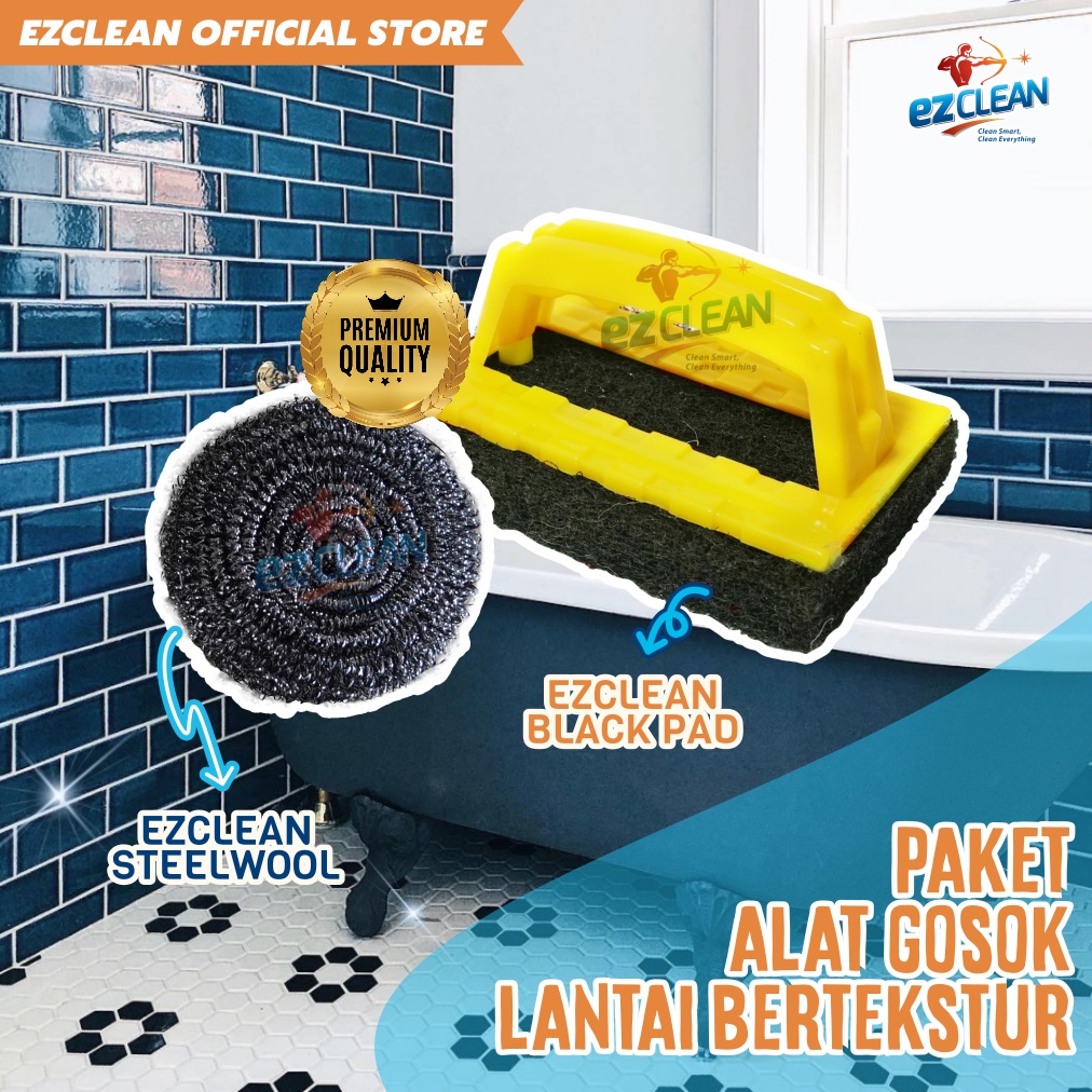 Jual EZCLEAN Paket Alat Gosok Keramik Bertekstur Black Pad Sikat Kasar Scouring Pad + Steelwool ...