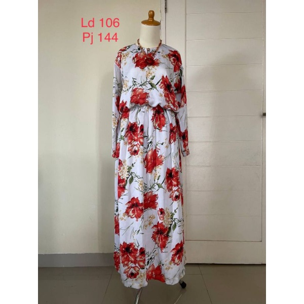 Jual Long dress bunga gamis bunga pakai puring cocok untuk hijab dan ...