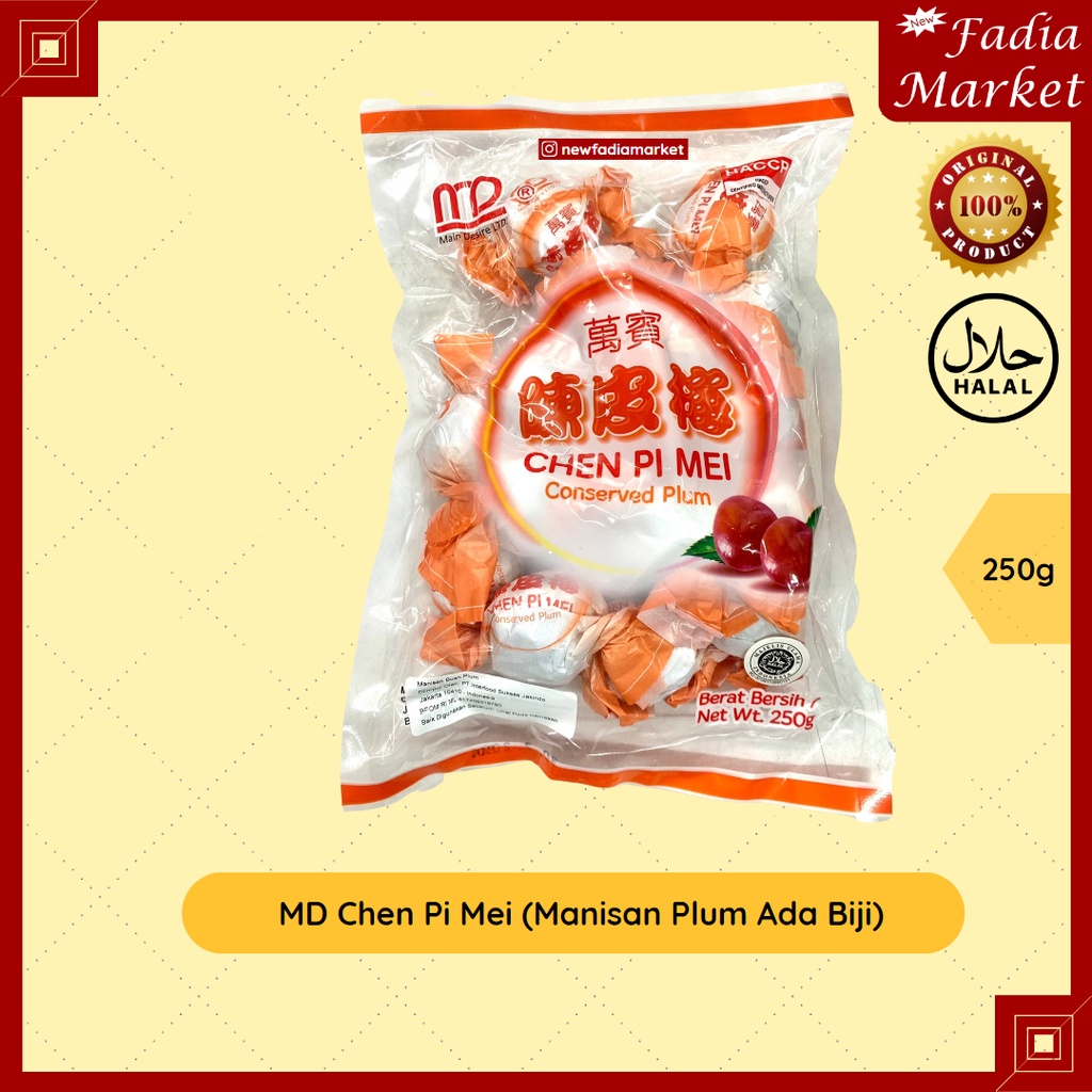 Jual MD Chen Pi Mei Manisan Plum Ada Biji Imlek Sincia 250g | Shopee Indonesia