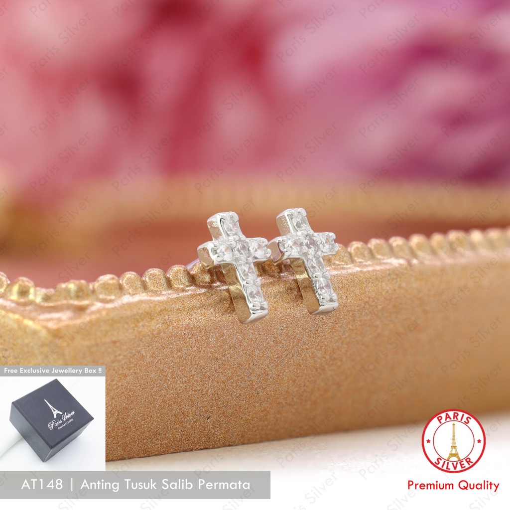 Jual Anting Tusuk Salib Permata Perak 925 Lapis Emas Putih Cross Earstud Earplug Giwang Kerabu ...