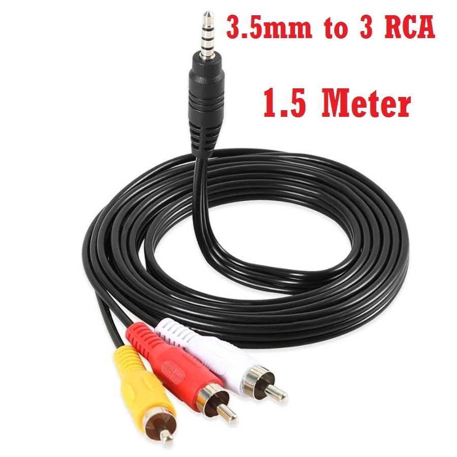 Jual Kabel Jack 1x3 1.5m - 1 Jack Mini Stereo ke 3 Jack RCA Kabel 1,5 meter | Shopee Indonesia