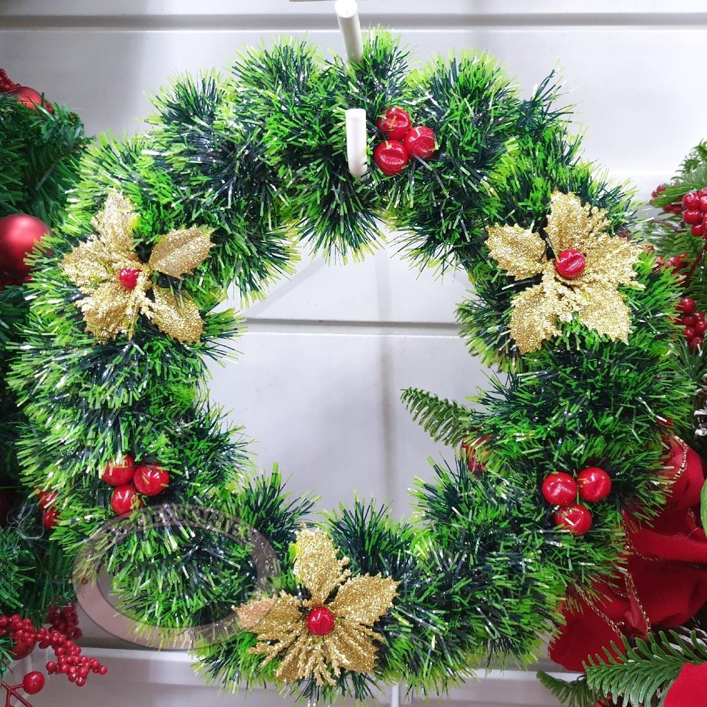 Jual Lingkar Natal 27 Cm Rumput Hijau Emas Bunga Merry Christmas Besar ...