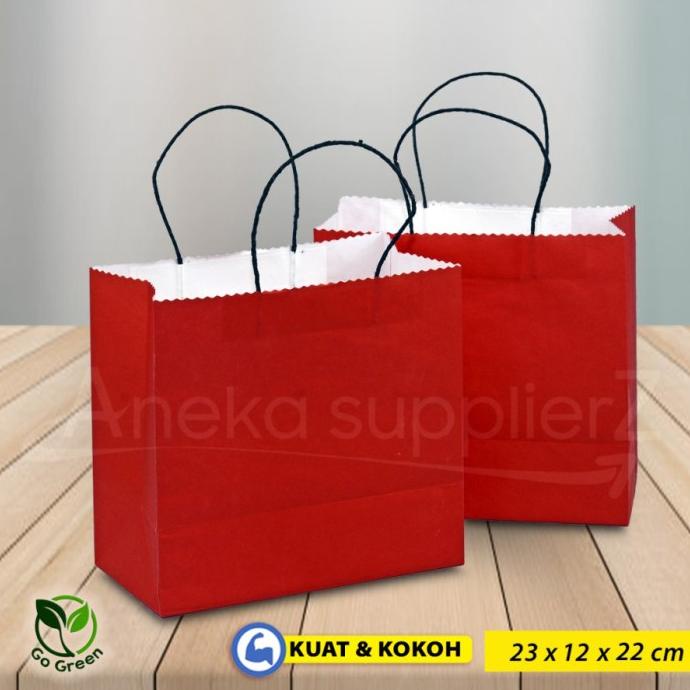 Jual Paper Bag Merah - Paper Bag Imlek - Paper Bag Natal |M3 - 23x12x22 ...