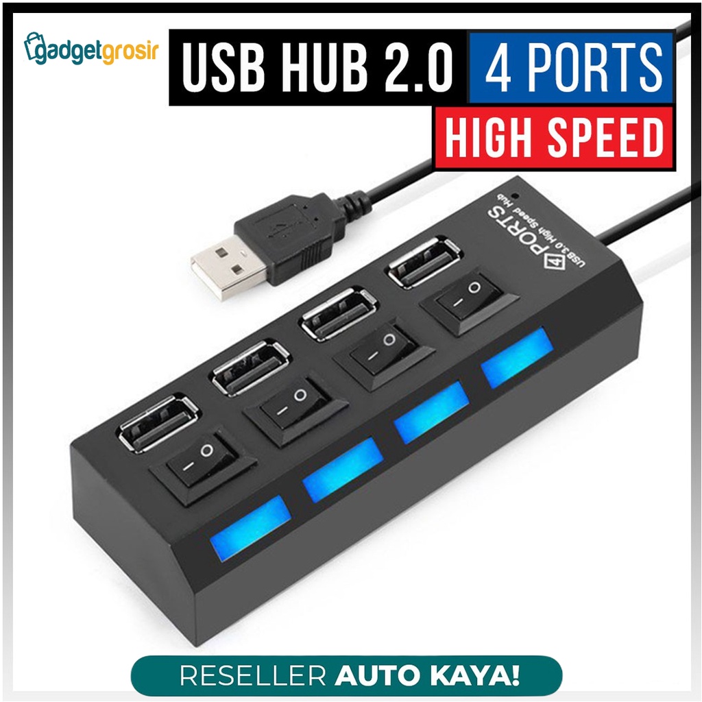 Jual USB HUB 4 Ports High Speed 2.0 Saklar On / Off Dengan Lampu ...