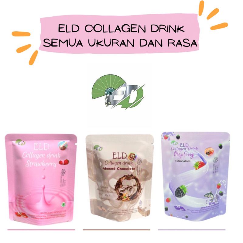 Jual ELD collagen drink /el strawberry/eld raspbery/eld almond chocolate kemasan 60 gram/eld ...