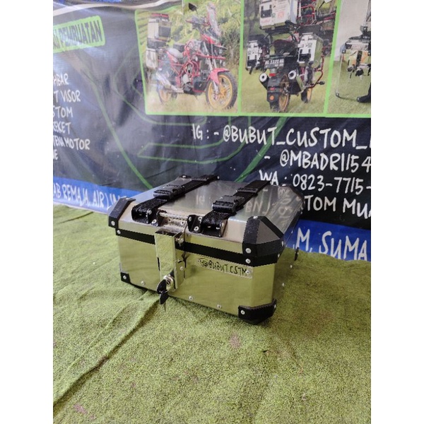 Jual Top box 18L stainless mirror dan hairline, box pannier, box motor ...