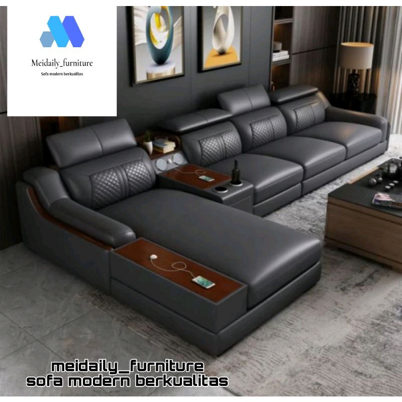Jual Sofa Kulit Letter L Minimalis Modern Super Mewah Kursi Ruang Tamu ...