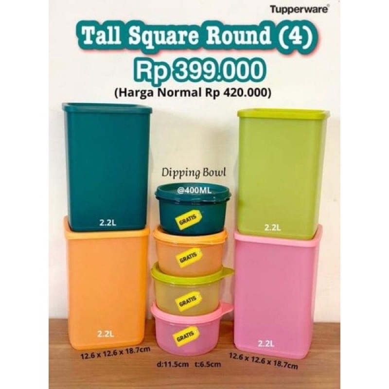 Jual TUPPERWARE - TALL SQUARE + FREE | Shopee Indonesia