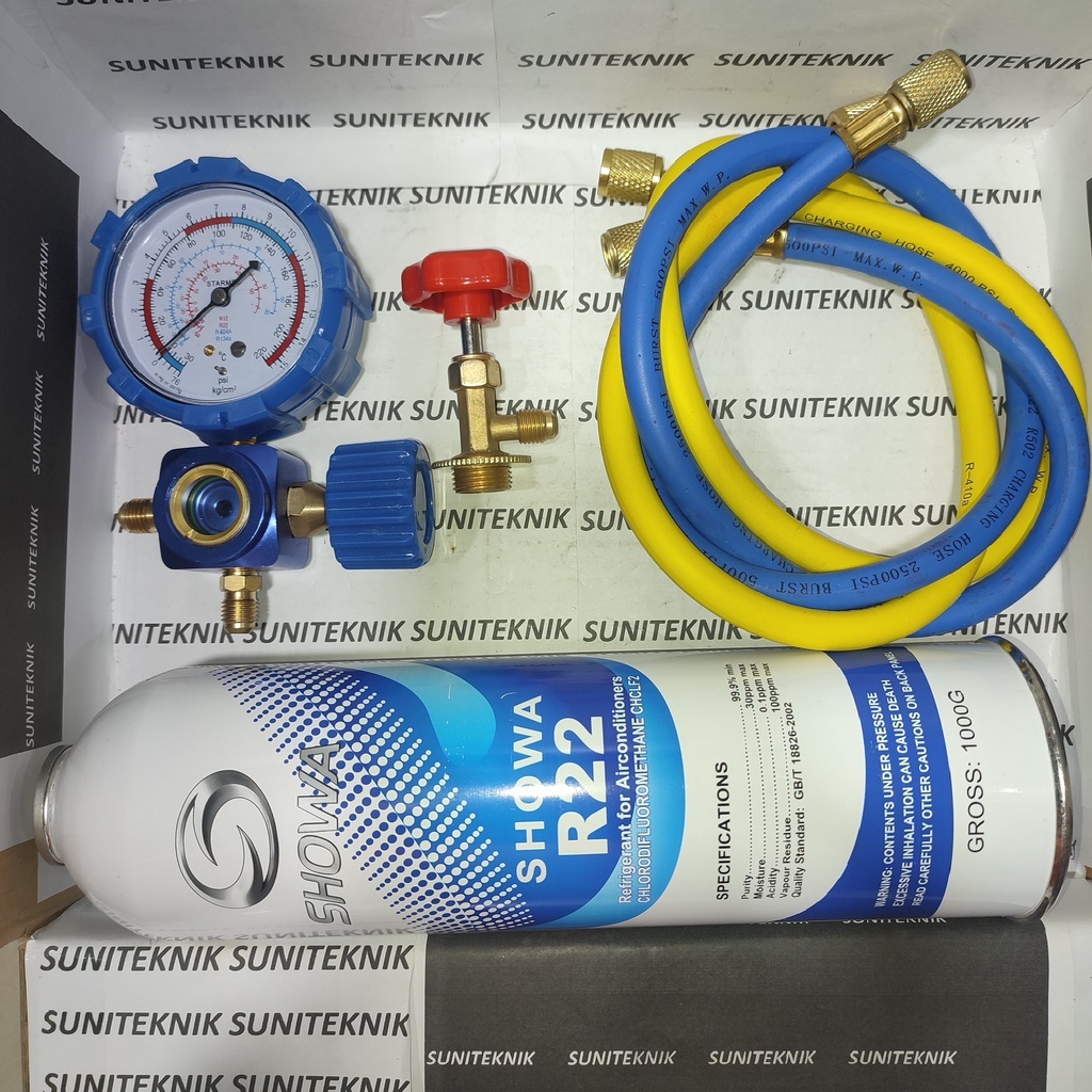 Jual PAKET ISI FREON AC R22 - FREON R 22 1KG + MANIFOLD SINGLE + 2 SELANG + KRAN PEMBUKA CT339 ...
