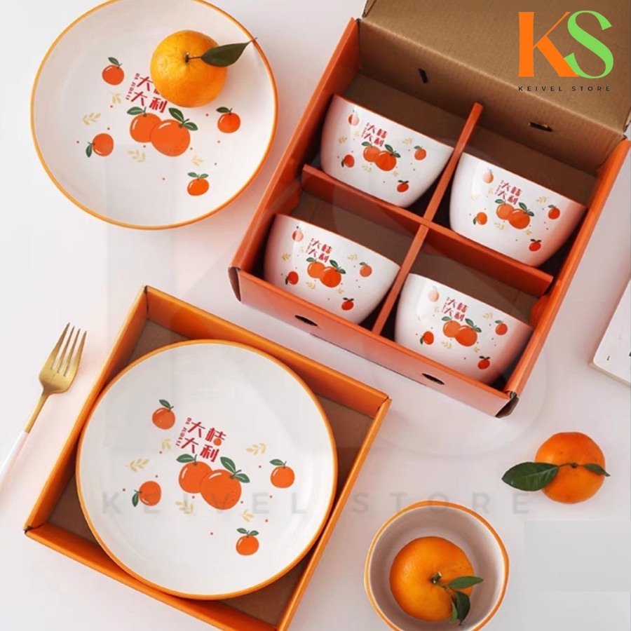 Jual Mangkok Set Keramik Motif Jeruk Ucapan TA JI TA LI Hampers Imlek ...