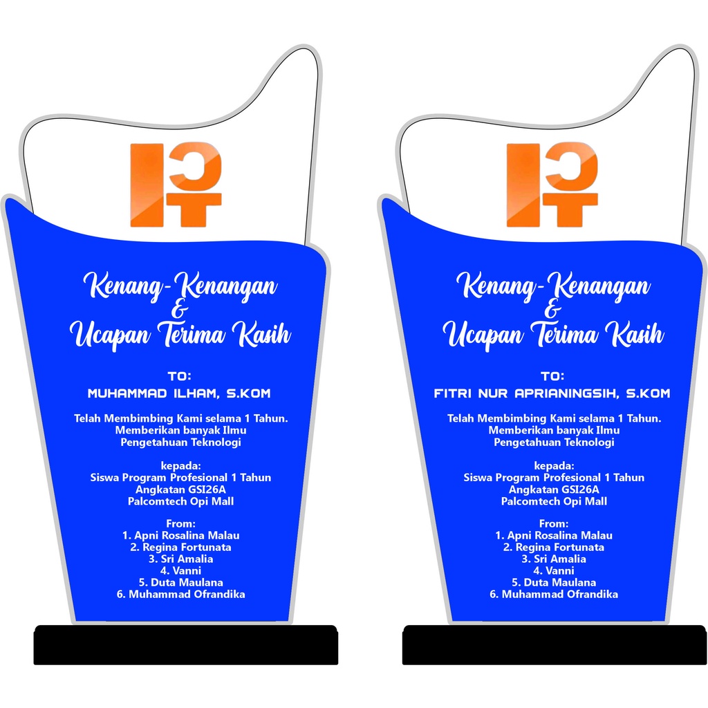 Jual PLAKAT/VANDEL/TROPHY/HADIAH AKRILIK 5MM UCAPAN TERIMA KASIH/KENANG ...