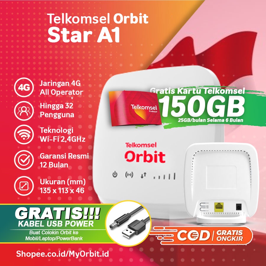 Jual Modem Telkomsel Orbit Star A1 GRATIS 150 GB KUOTA & Free Kabel USB ... Jual Modem Telkomsel Orbit Star A1 GRATIS 150 GB KUOTA & Free Kabel USB ...