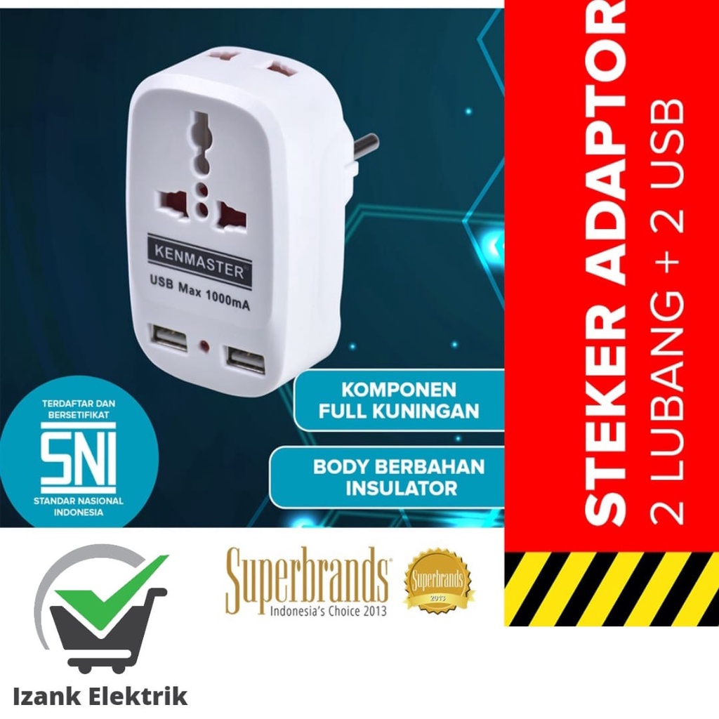 Jual ADAPTOR USB UNIVERSAL TRAVEL KENMASTER STEKER ADAPTOR 2LUBANG + 2 ...