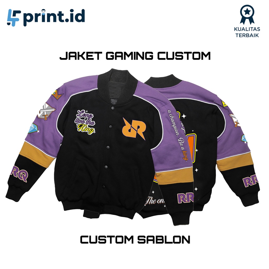 Jual JAKET RRQ M4 VARSITY BOMBER HITAM UNGU CUSTOM SABLON SATUAN ...