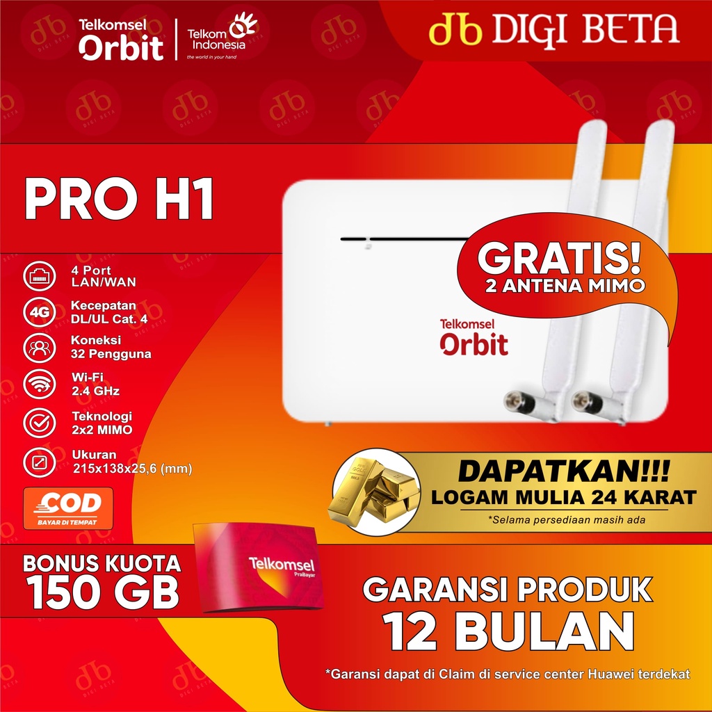Jual Modem Wifi Mifi Telkomsel Orbit Pro H1 Router B535 GSM 4G LTE Bonus Kuota 150GB | Shopee ...