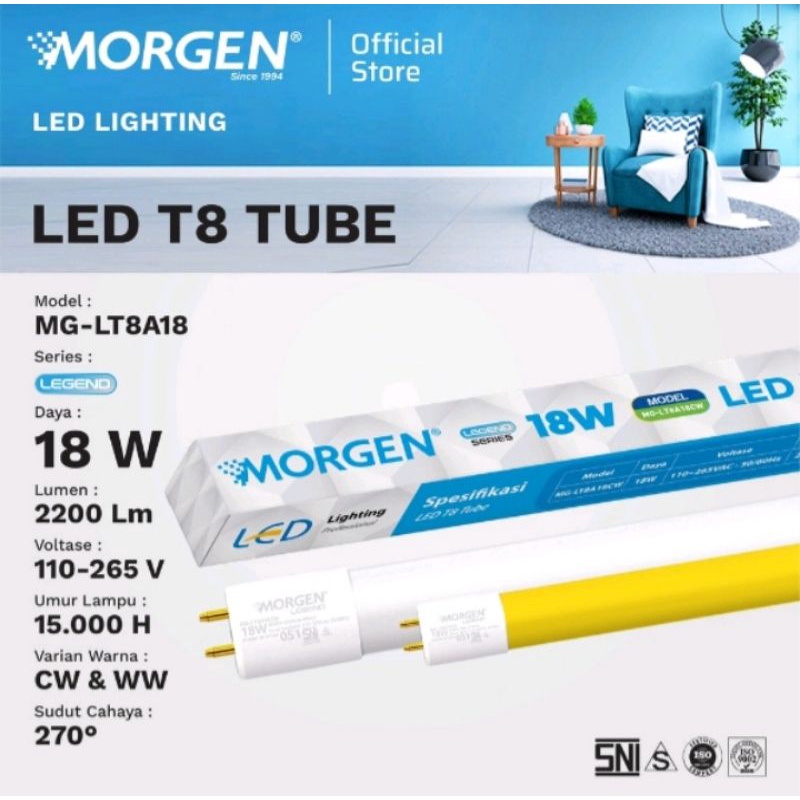 Jual LAMPU LED MORGEN-LED T8 TUBE 9/18W (KACA) | Shopee Indonesia
