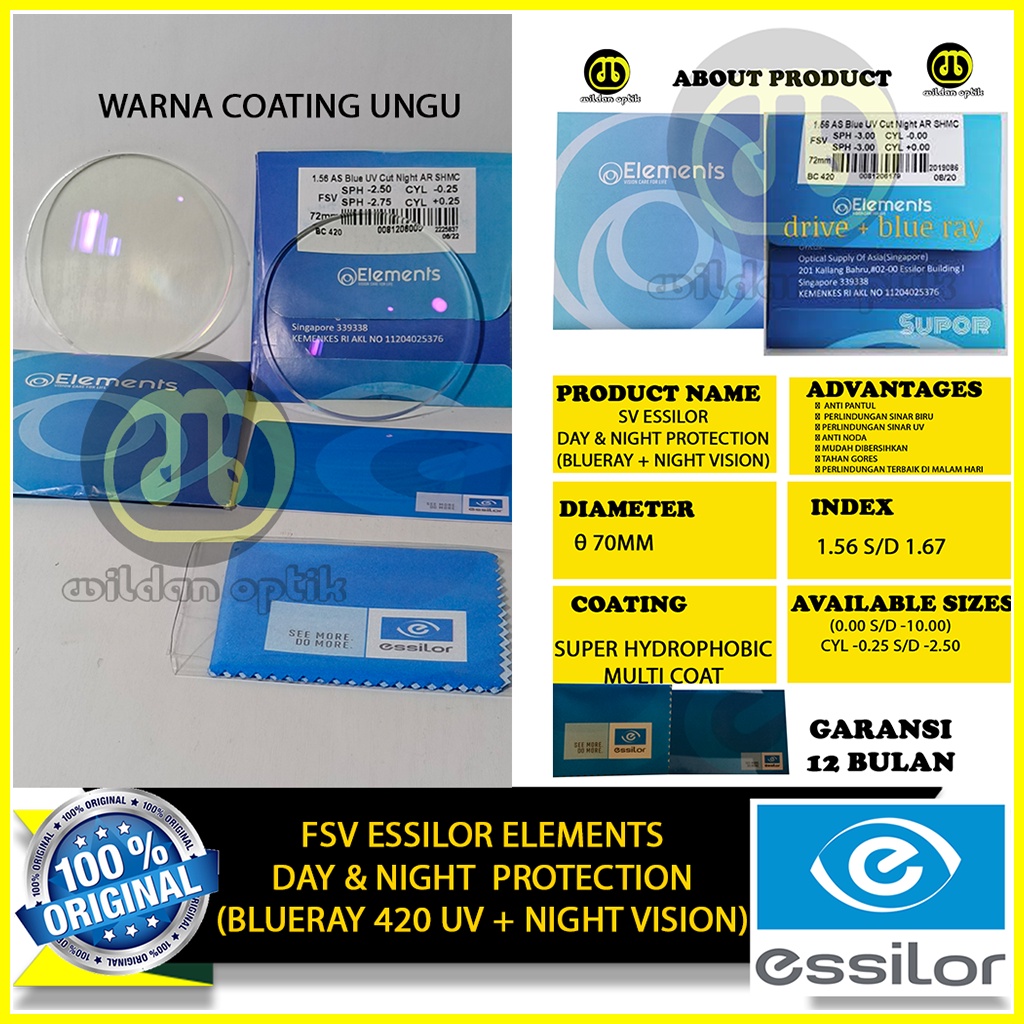 Jual ELEMENTS LENSA ESSILOR ELEMENTS DAY & NIGHT PROTECTION(BLUERAY ...