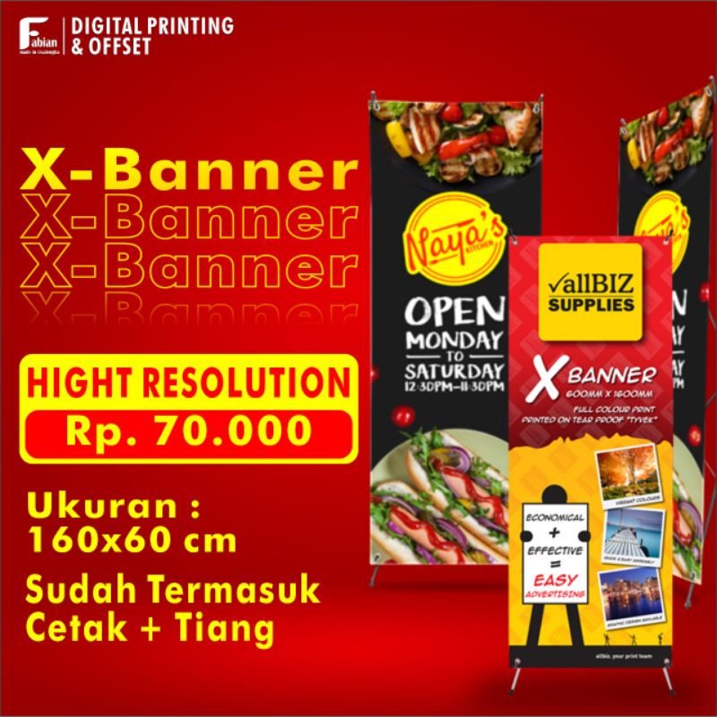 Jual paket X banner / baner berdiri plus stand / tiang 160x60cm Spanduk ...