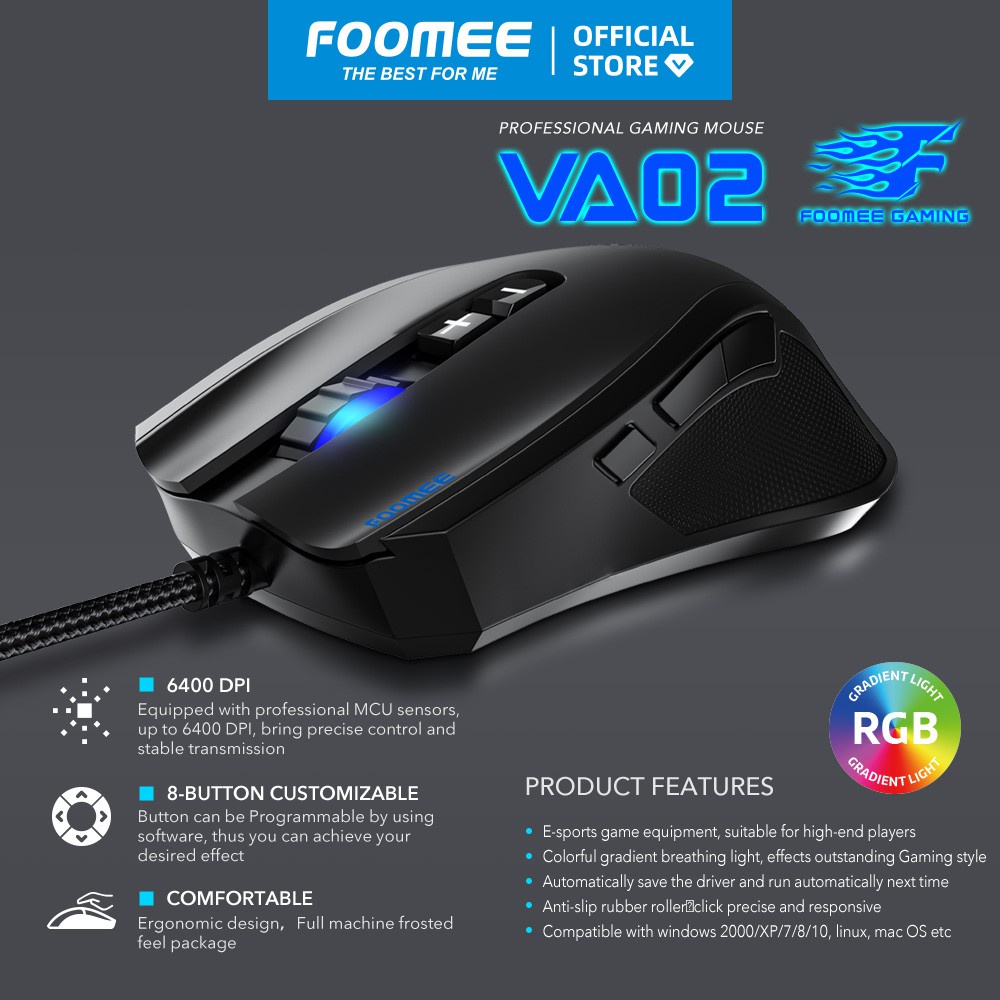 Jual MOUSE PROFESIONAL GAMING RGB FOOMEE VA02 ORIGINAL | Shopee Indonesia