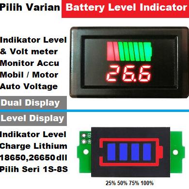 Jual Battery Charger Level Indicator Aki+Voltmeter /Indikator Baterai 18650 | Shopee Indonesia