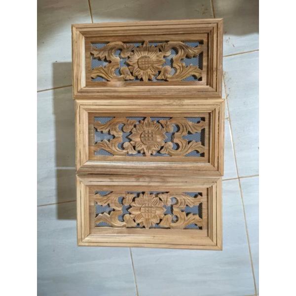 Jual loster kayu jati mix motif + jaring kawat nyamuk ukuran 33x16 cm ...